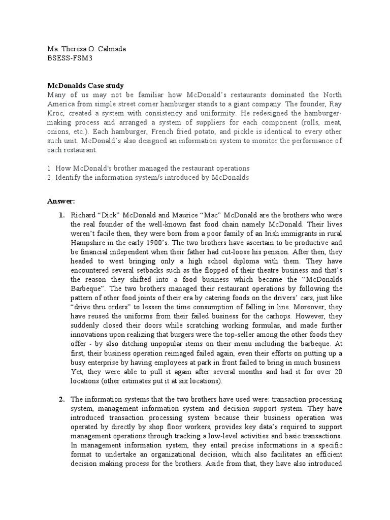 Mcdonalds Case Study | PDF | Mc Donald's | Fast Food Restaurants
