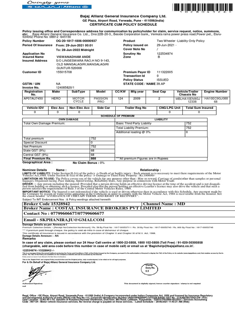 Bajaj Bike 2021 | PDF | Insurance | Vehicles