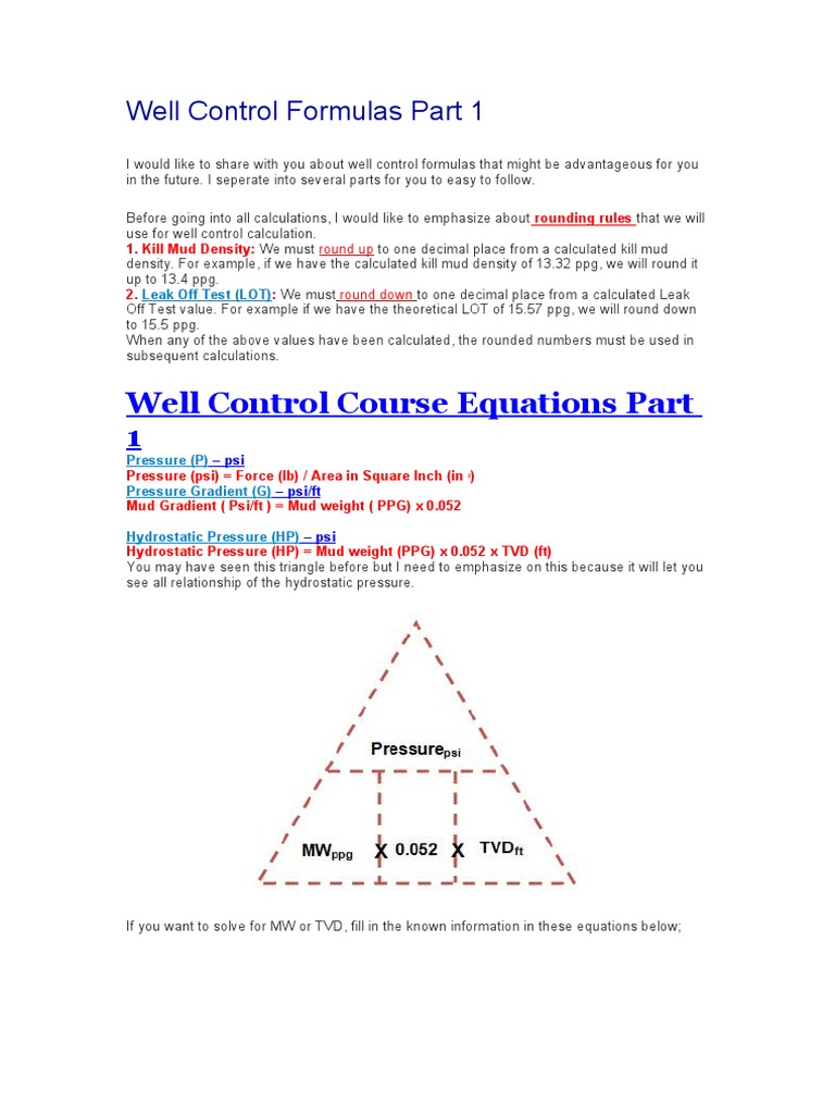 Well Control Formulas Part 1 | PDF