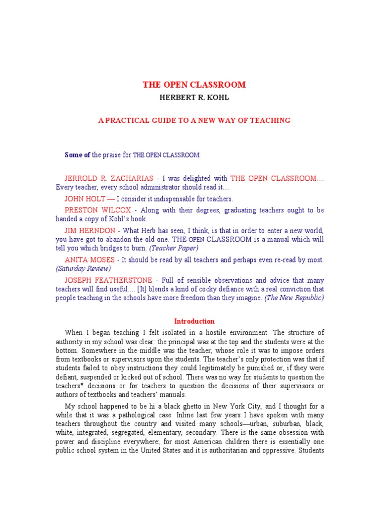 Open Classroom - Herbert Kohl | PDF | Desk | Classroom