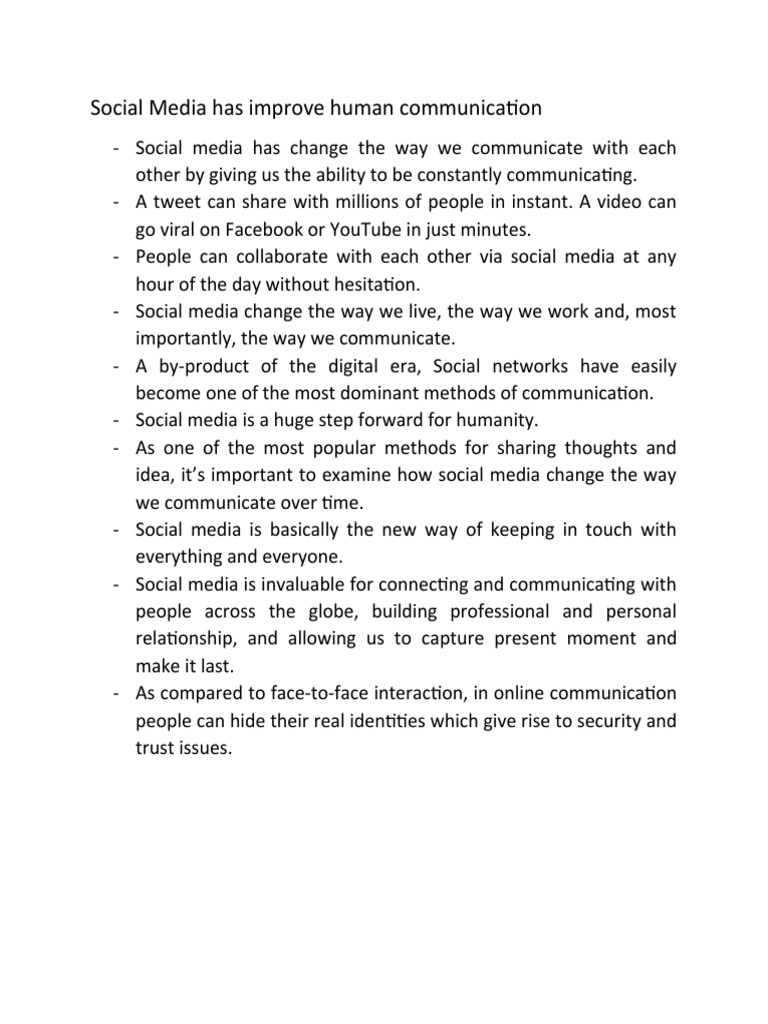 Social Media Has Improve Human Communication (FOR AND DEBATE) | PDF ...