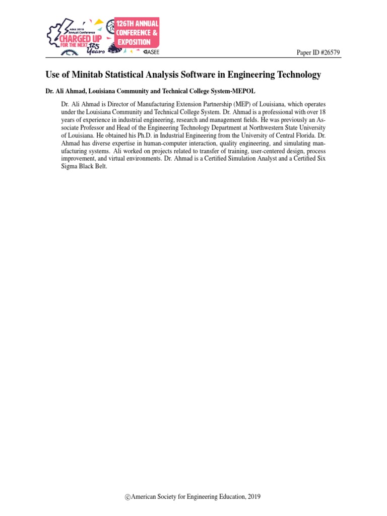 Use of Minitab Statistical Analysis Software in Engineering Technology ...