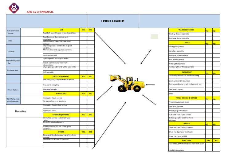 Front Loader Check List | PDF | Transportation Engineering | Transport