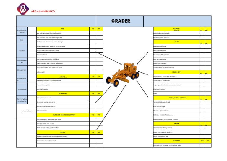 Grader Check List | PDF | Car | Vehicle Parts