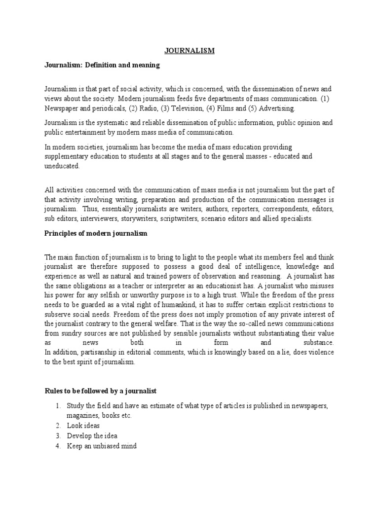 Journalism Journalism: Definition and Meaning | PDF | Journalism | News