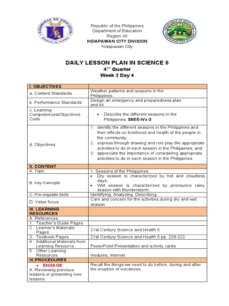 Daily Lesson Plan in Science 6: 4 Quarter Week 3 Day 4 | Download Free ...