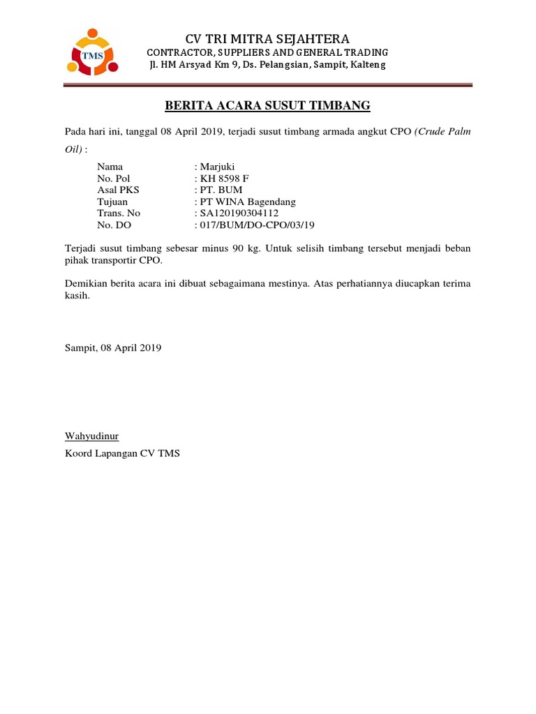 BAP Selisih Timbang | PDF