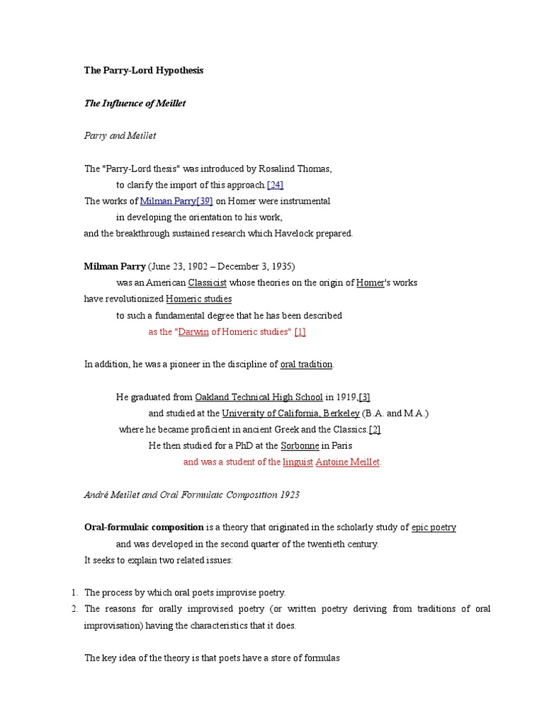 2c Parry and Lord Hypothesis | PDF | Oral Tradition | Poetry