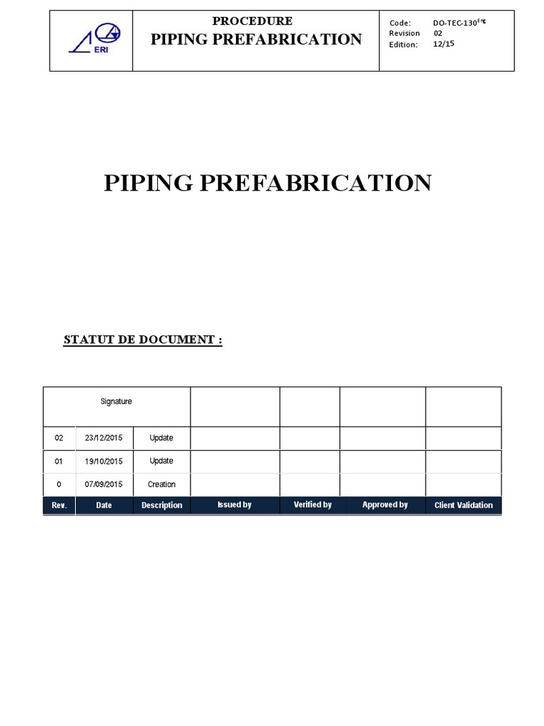 Work Method Statement For Piping Prefabrication | PDF | Pipe (Fluid ...