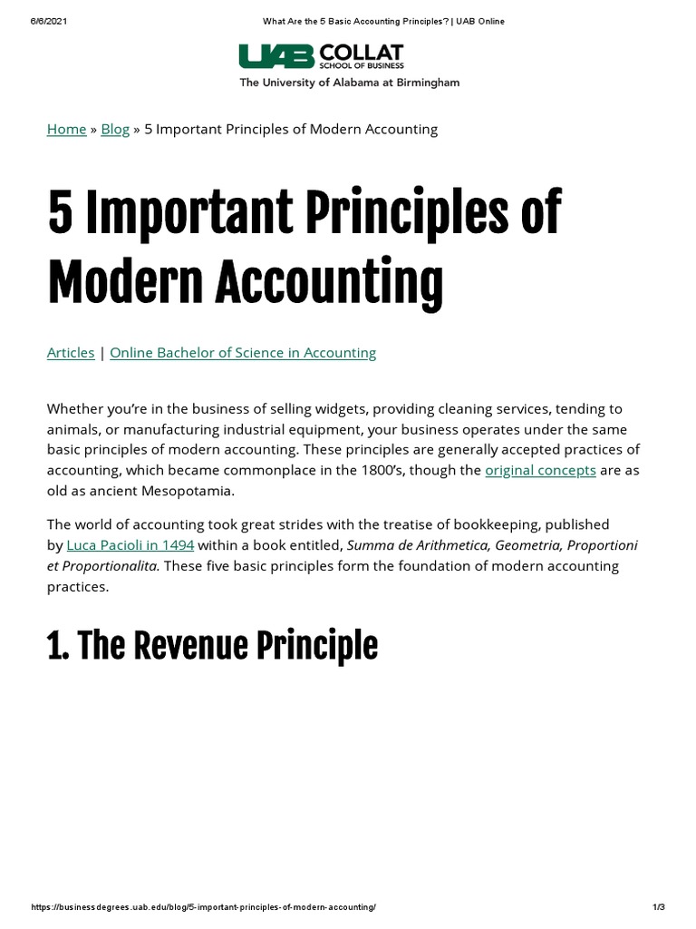 What Are The 5 Basic Accounting Principles - UAB Online | PDF ...