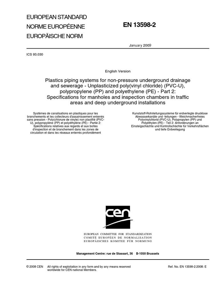 En 13598-2 (2009) | PDF | Polyvinyl Chloride | Pipe (Fluid Conveyance)