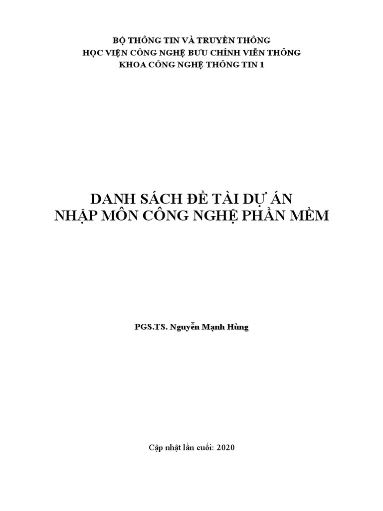 CNPM-danh Sach de Tai BTL 2020 | PDF