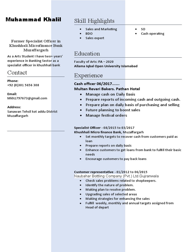 M Khalil+cv | PDF | Microfinance | Money