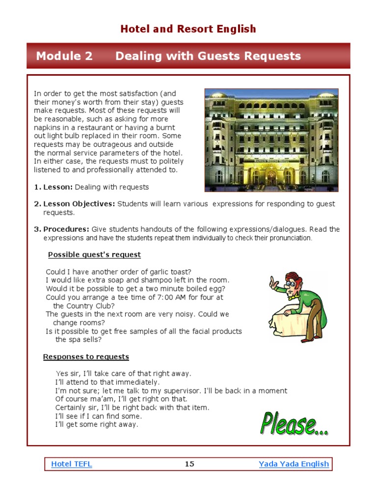 Module 2 Dealing With Guests Requests: Hotel and Resort English | PDF ...