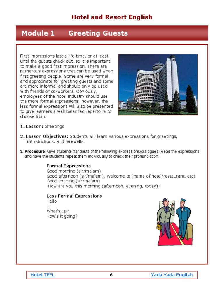 Module 1 Greeting Guests: Hotel and Resort English | PDF | Waiting Staff