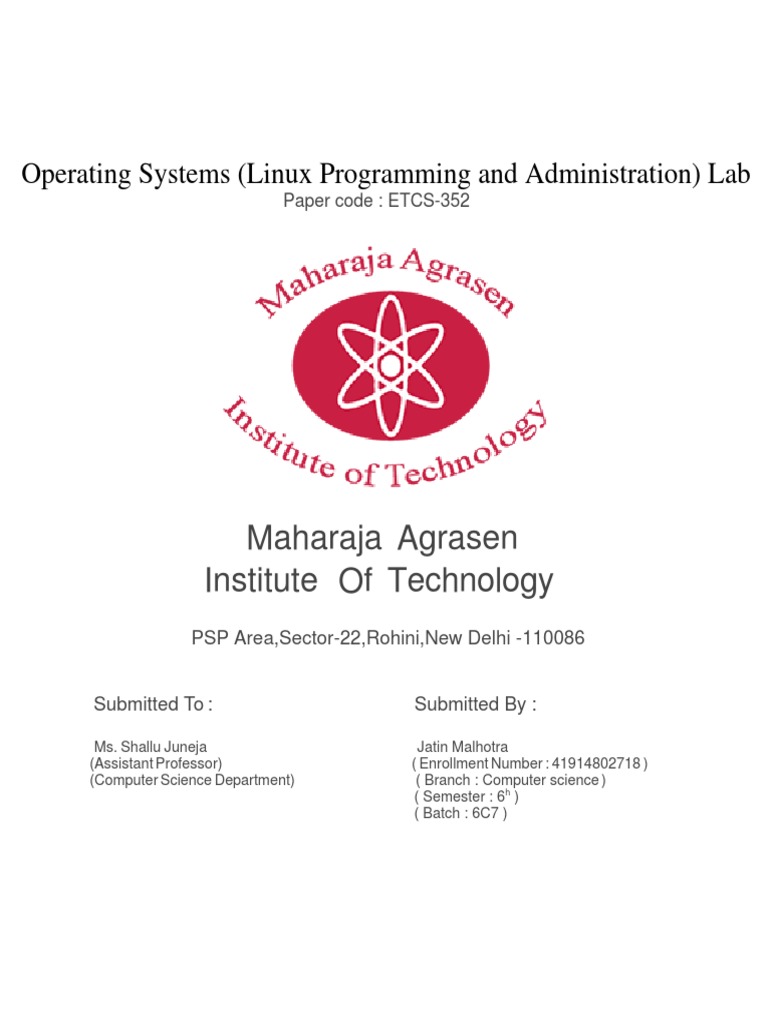 Maharaja Agrasen Institute of Technology: Operating Systems (Linux Programming and ...