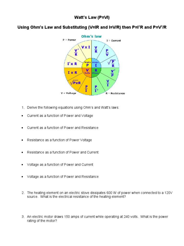 Ohm's & Watt's Law Calculations | PDF
