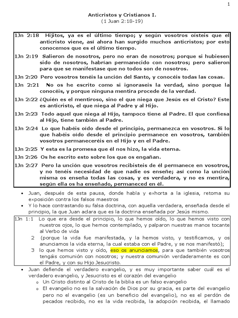 1 Juan 2 - 18-19 | PDF | antecristo | Salvación