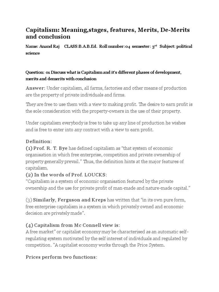 Capitalism: Meaning, Stages, Features, Merits, De-Merits and Conclusion ...