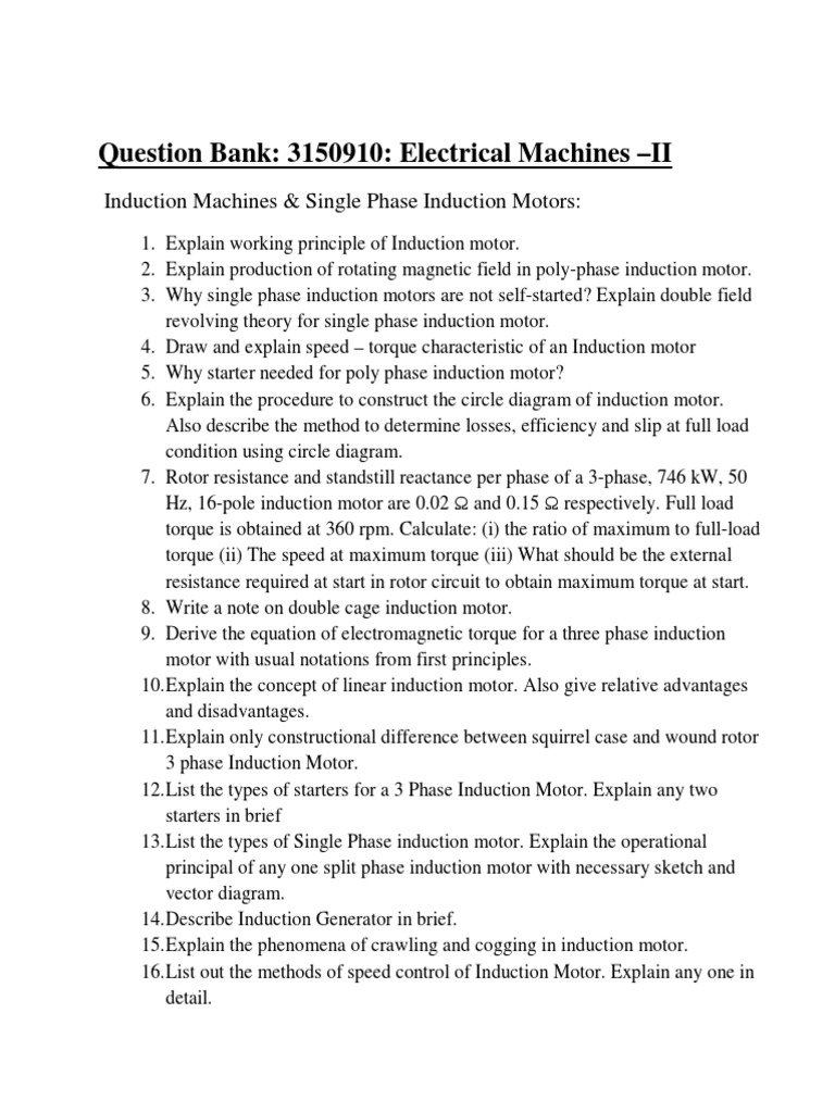 Question Bank 3150910 Emi I | PDF | Electric Motor | Electromagnetic ...
