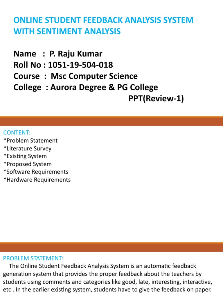 Online Student Feedback Analysis System PPT (Review - 1) | PDF