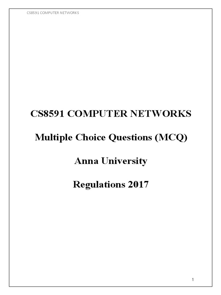 Cs8591 Computer Networks Multiple Choice Questions (MCQ) Anna University Regulations 2017 | PDF ...