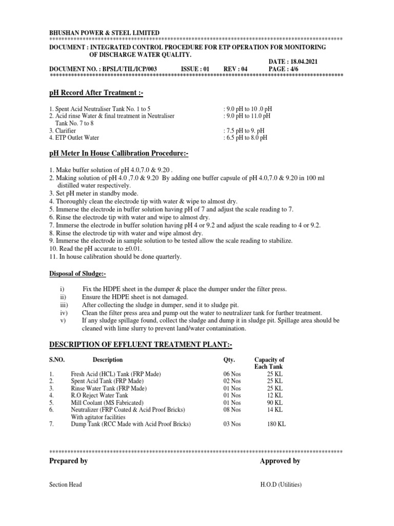 ETP Discharge Monitoring Guide | PDF | Ph | Environmental Issues With Water