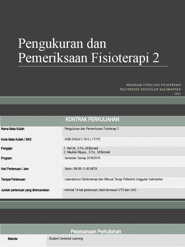 1 - Kontrak Perkuliahan Pemeriksaan Dan Pengukuran Fisioterapi (T) | PDF | Pengembangan Diri
