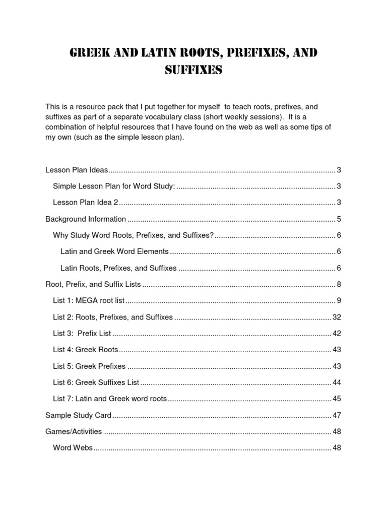 Greek and Latin Roots, Prefixes, and Suffixes | PDF