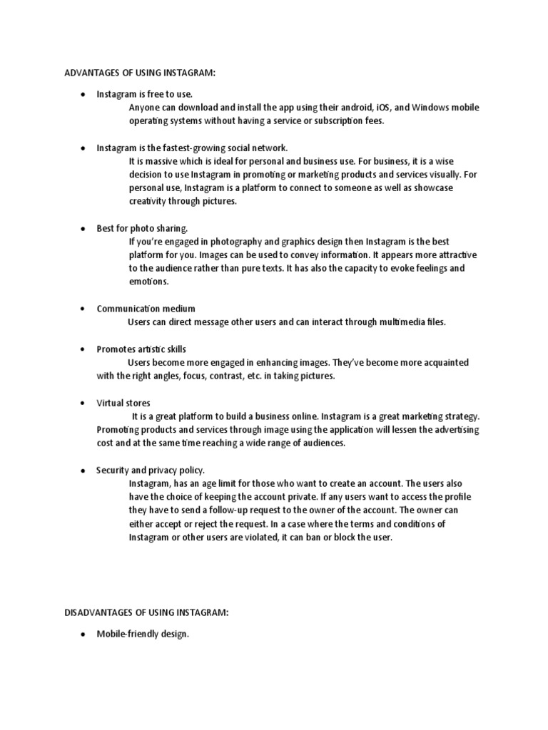 Advantages and Disadvantages of Using Instagram | PDF | Mobile App ...