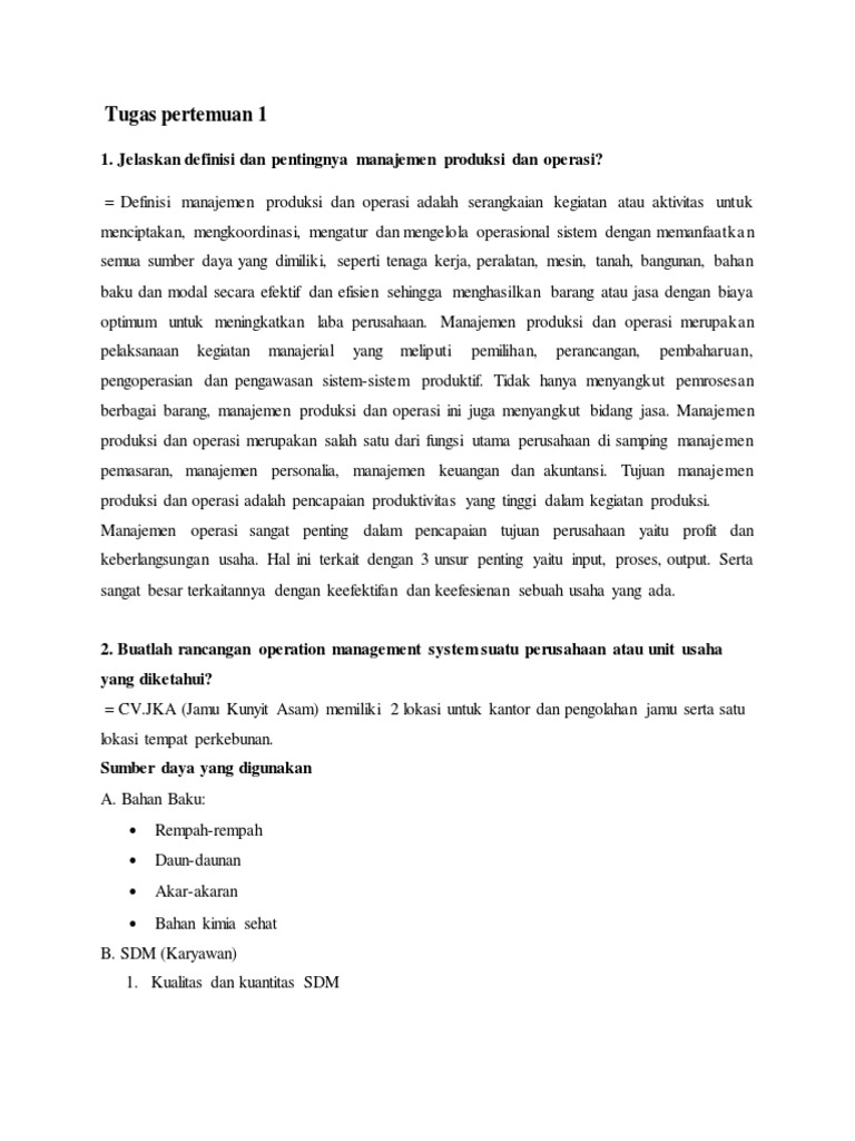 Manajemen Operasional - Tugas 1 | PDF