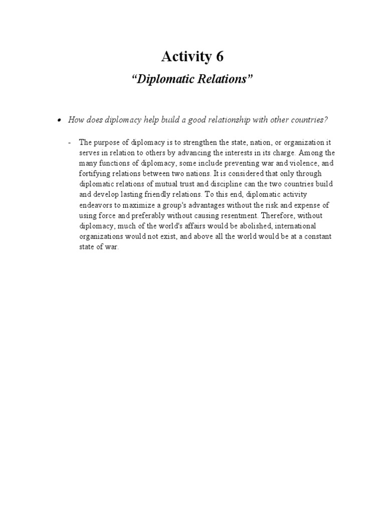 Activity 6: "Diplomatic Relations" | PDF | Social Science