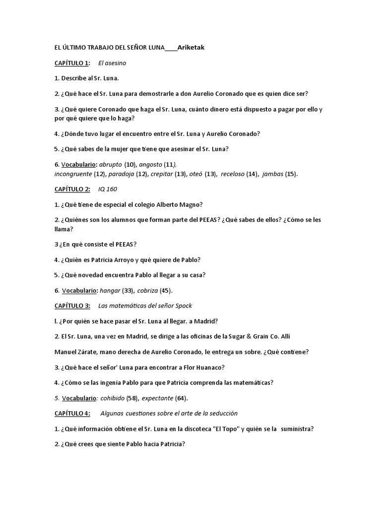 El Último Trabajo Del Señor Luna Ariketak | PDF | Thriller y crimen ...