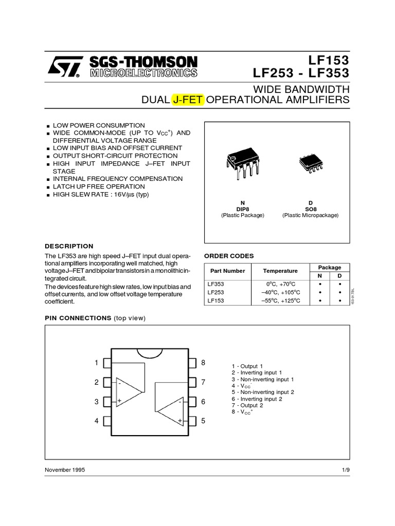 LF153 LF253 - LF353: Wide Bandwidth Dual J-Fet Operational Amplifiers ...