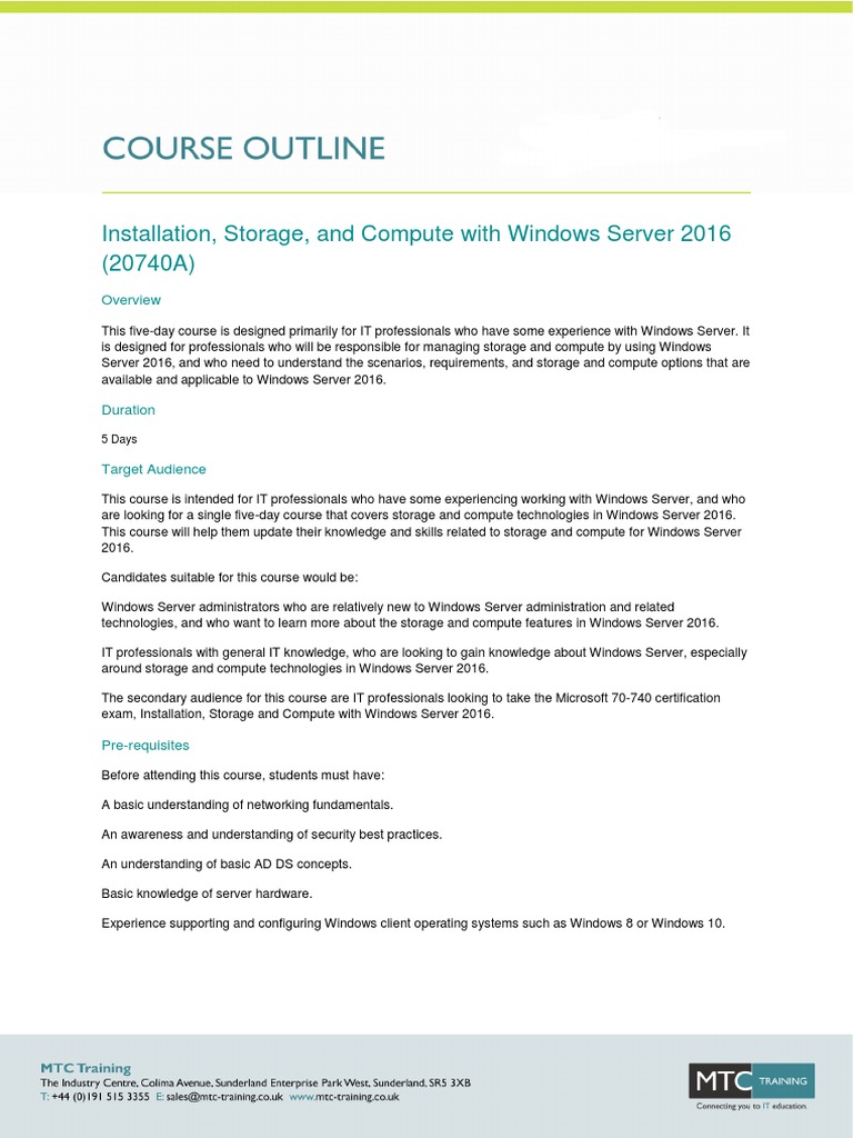 Installation, Storage, and Compute With Windows Server 2016 (20740A) | PDF | Hyper V | Microsoft ...