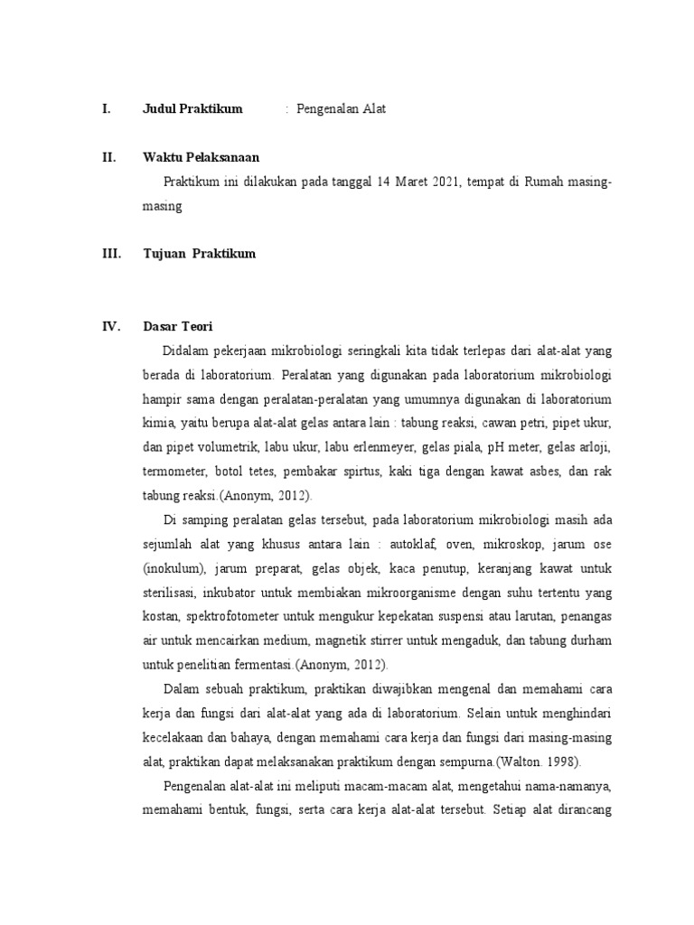 Laprak Mikrobiologi Dasar Pengenalan Alat | PDF