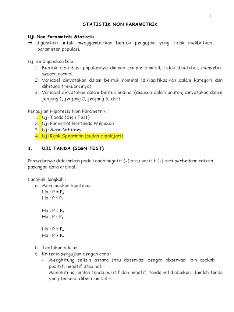 Tiga Uji Non Parametrik dalam Statistik | PDF