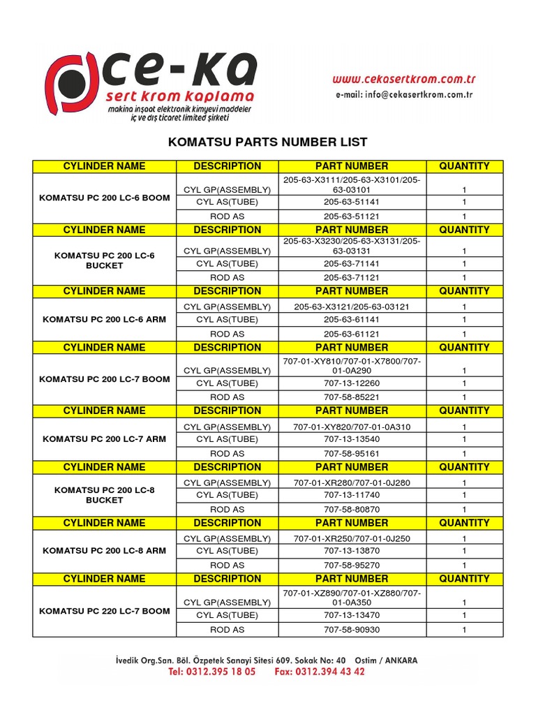 Komatsu Parts Number List: Komatsu PC 200 Lc-6 Boom | PDF