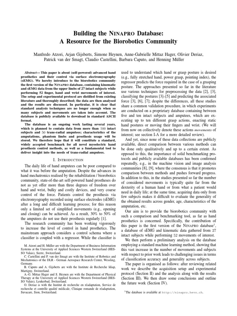 Ninapro Dataset | PDF | Anatomical Terms Of Motion | Prosthesis