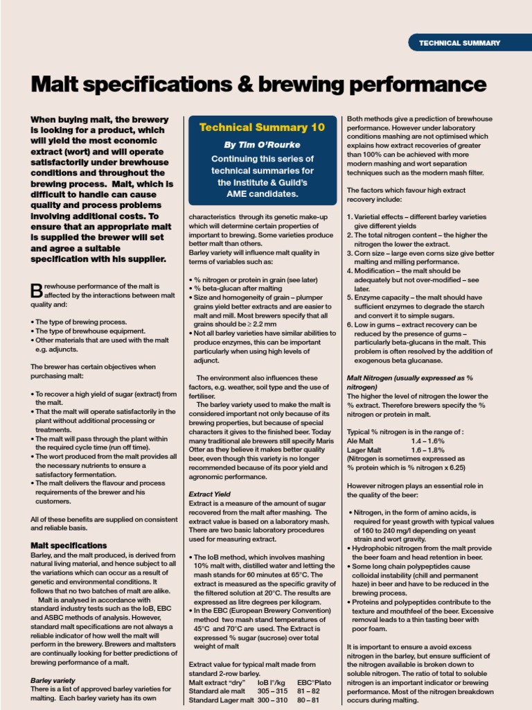 10 - Malt Specifications | PDF | Malt | Brewing