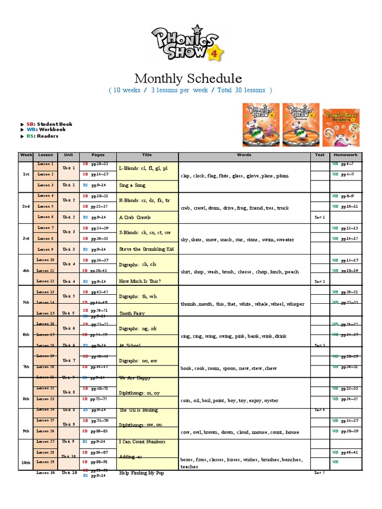 Phonics Show 4 - Monthly Schedule | PDF