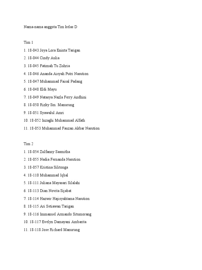Anggota Tim Kelas D dan Ambarita | PDF