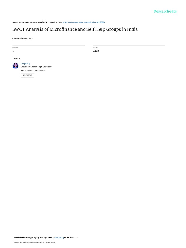 Swot Analysis of Mfs HG Sin India | PDF | Microfinance | Banks