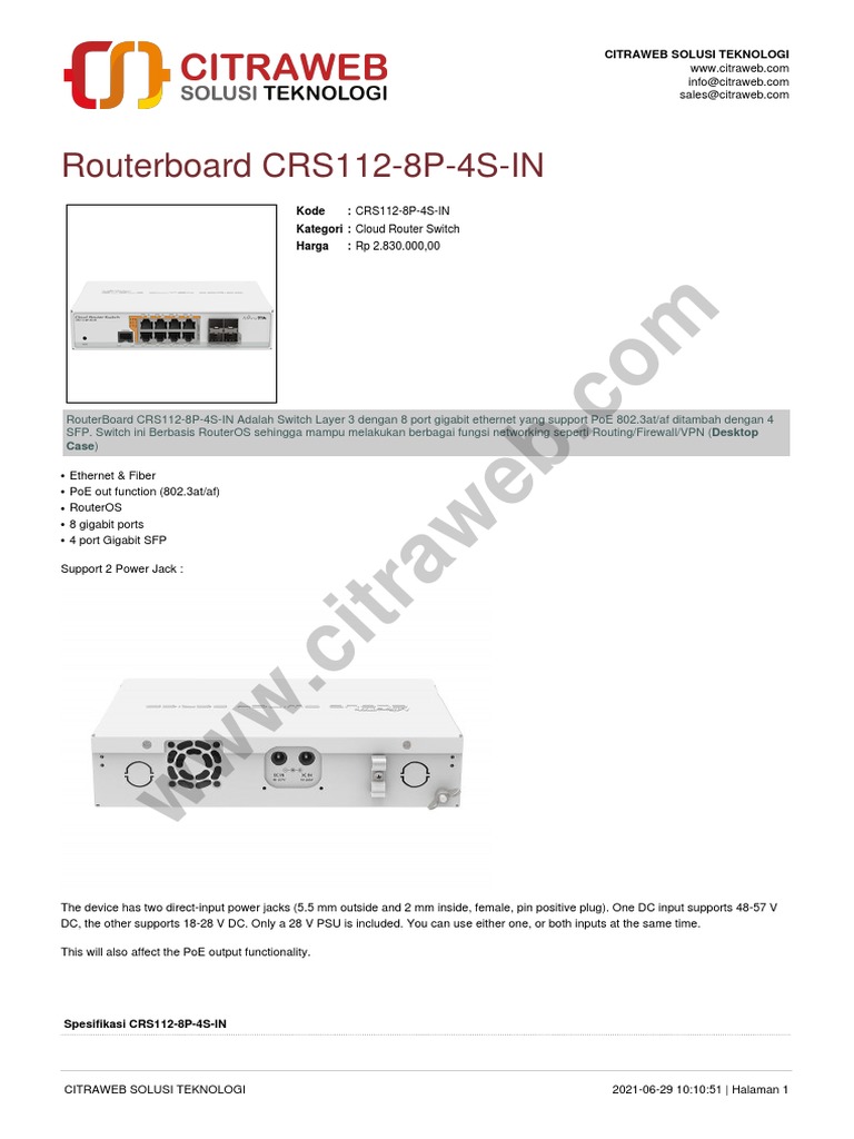 Routerboard CRS112-8P-4S-IN: Citraweb Solusi Teknologi | PDF | Router (Computing) | Electrical ...