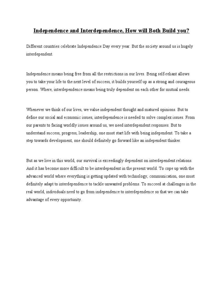 Independence and Interdependence, How Will Both Build You | PDF | Social Science | Wellness