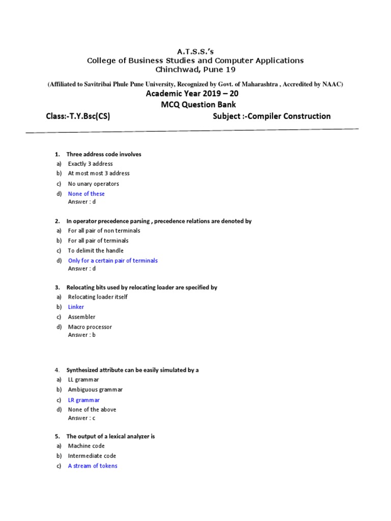Compiler Construction MCQ | PDF | Parsing | Computer Program