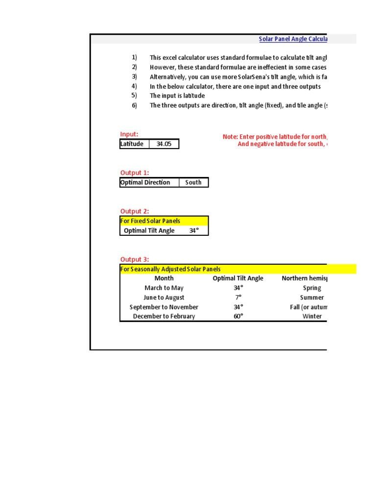 Solar Panel Angle Calculator Excel | PDF