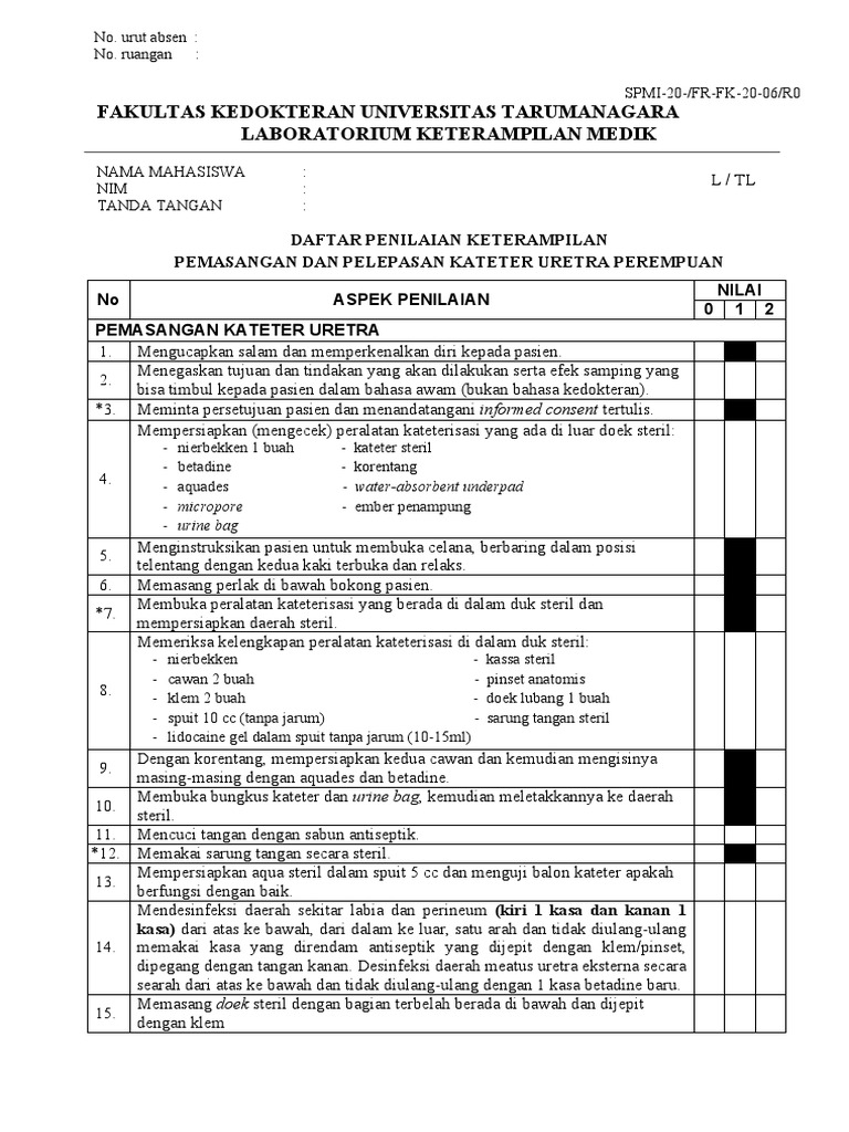 Checklist Pemasangan KATETER 2021 | PDF