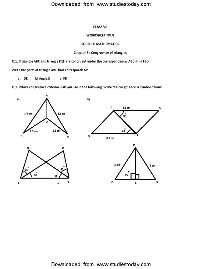 Get Assignments For Congruence of Triangles Class 7 Maths Free PDF | PDF | Teaching Methods ...