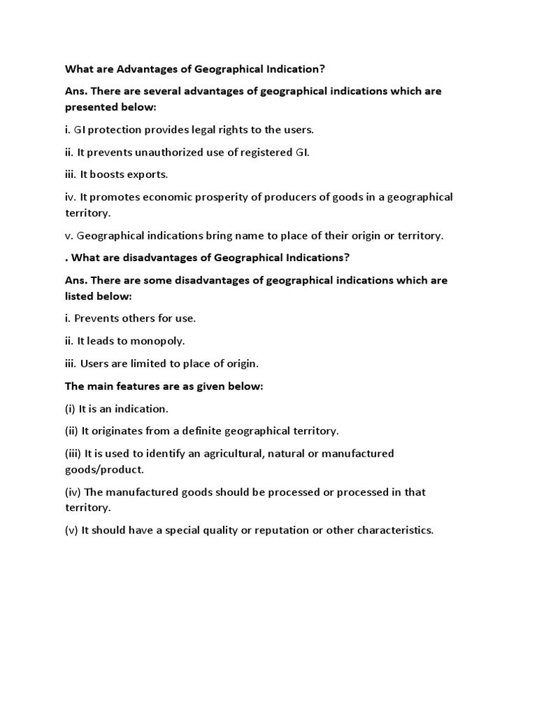 Advantages and Disadvantage of Geographical Indication | PDF | Business ...